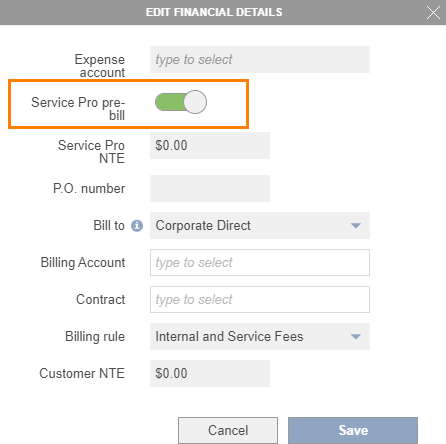 Corrigo Enterprise 9 - Financial - Service Pro Pre-Bill