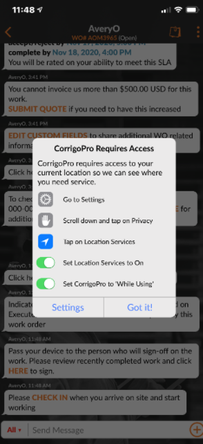 CorrigoPro - Mobile App - How To Enable Location Services