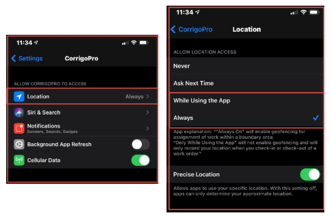 CorrigoPro - Mobile App - How To Enable Location Services