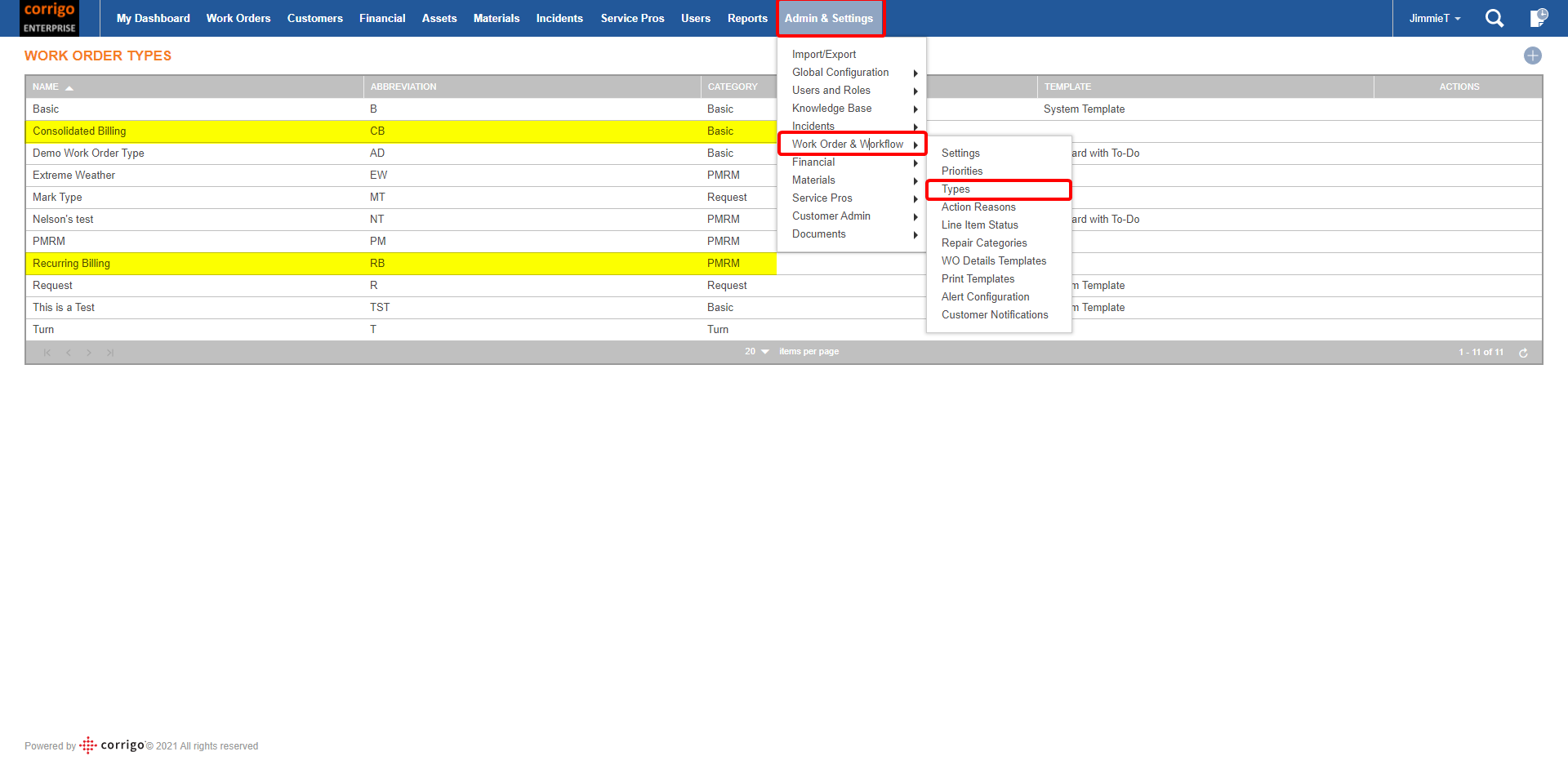 Corrigo Enterprise 9 - Work Orders - Consolidated Billing vs Recurring Billing
