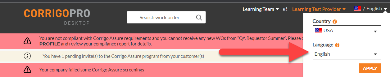 CorrigoPro - Settings - Selecting Your Language