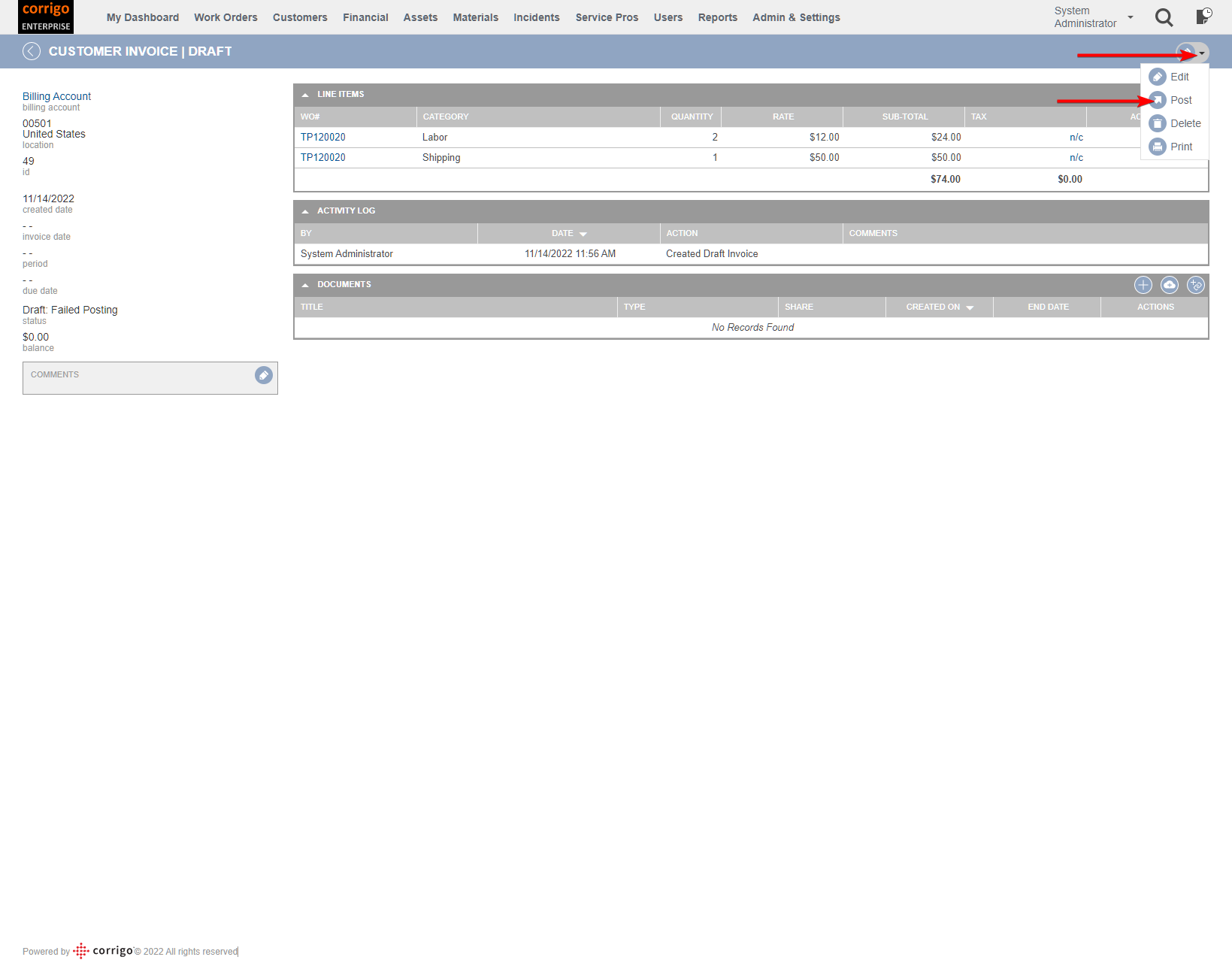 Corrigo Enterprise 9 - Customer Invoicing