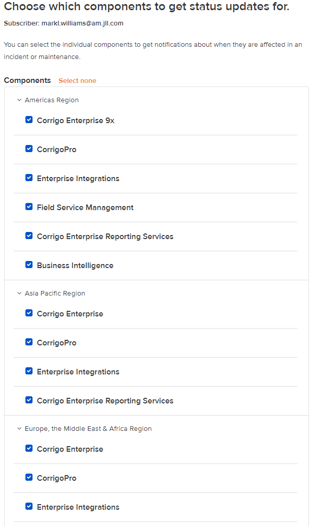 Subscribing/Unsubscribing to the Corrigo Status Page
