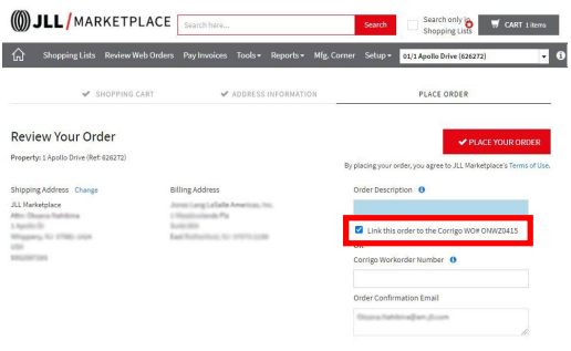 JLL Marketplace + Corrigo Enterprise Integration - Workflow