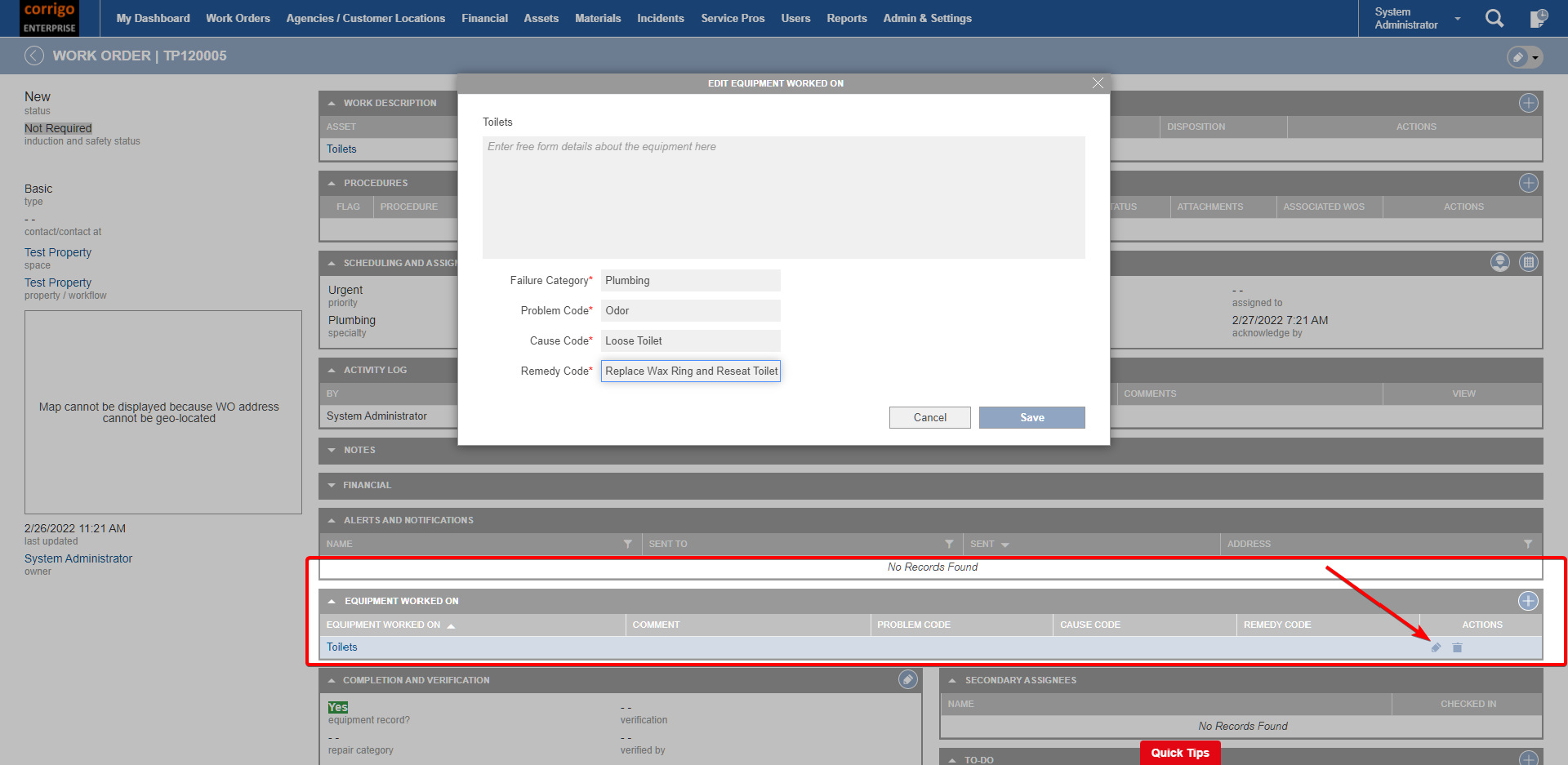 Corrigo Enterprise 9 - Equipment Failure Codes
