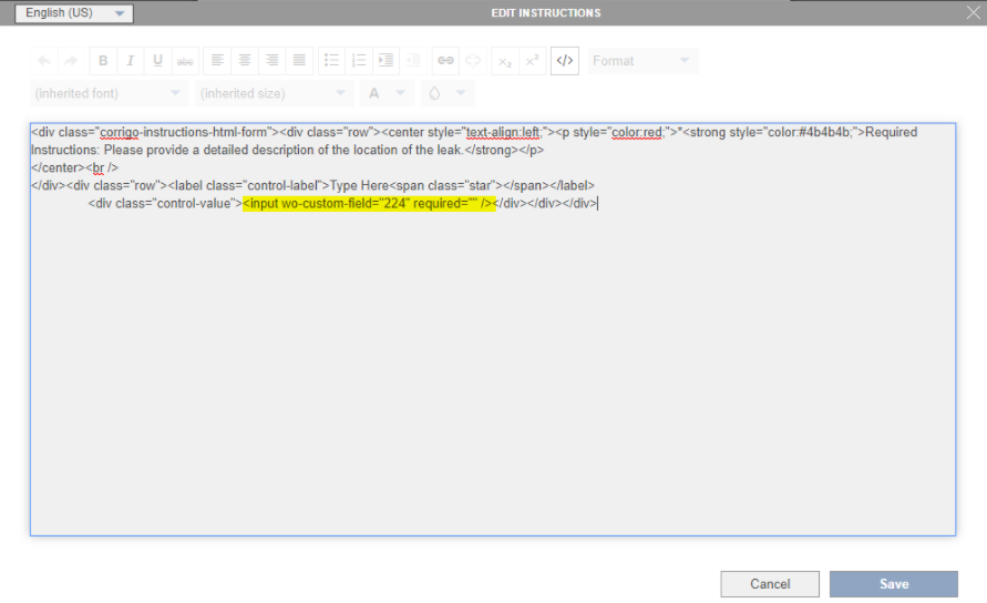 Corrigo Enterprise 9 - Special Instructions