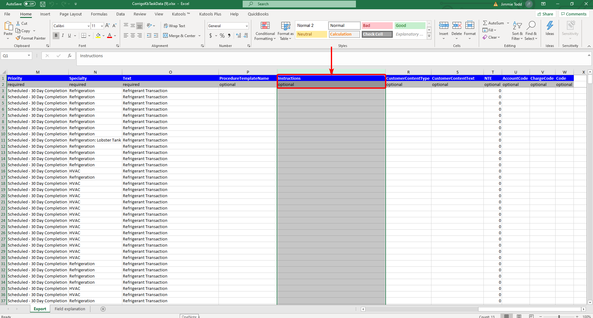Corrigo Enterprise 9 - Special Instructions