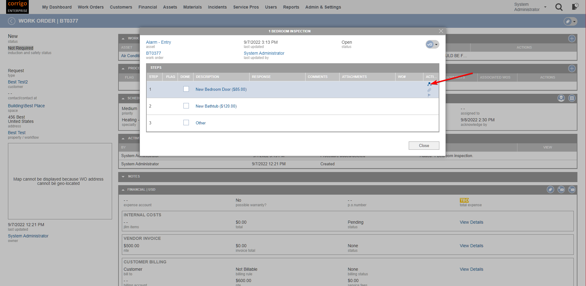 Corrigo Enterprise 9 - Create New Work Order Button Missing From Procedure Steps