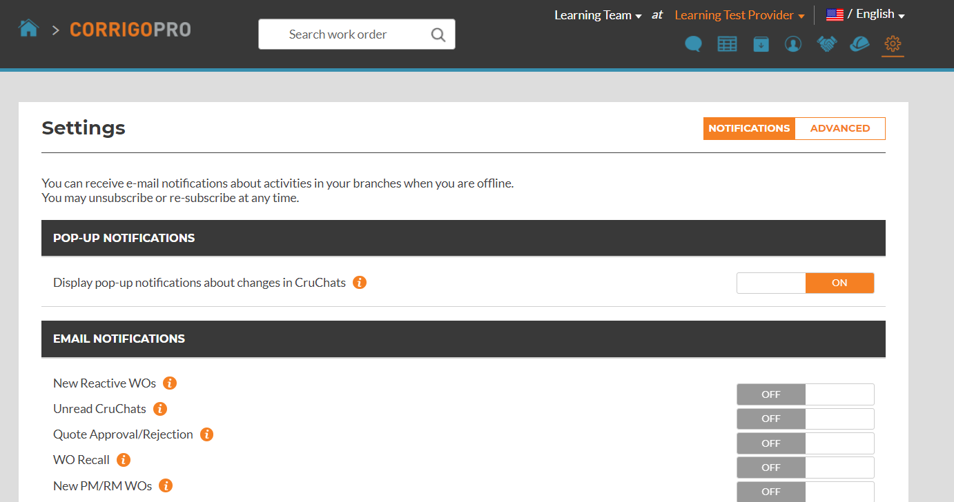 CorrigoPro - Users/Cru - User, Cru and Subcontractor Settings